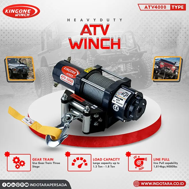 This contains an image of: Kingone ATV Winch - Ekstra kuat dan dapat ...