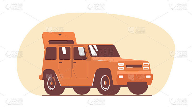 敞开式行李箱的SUV。矢量平面风格的插图。