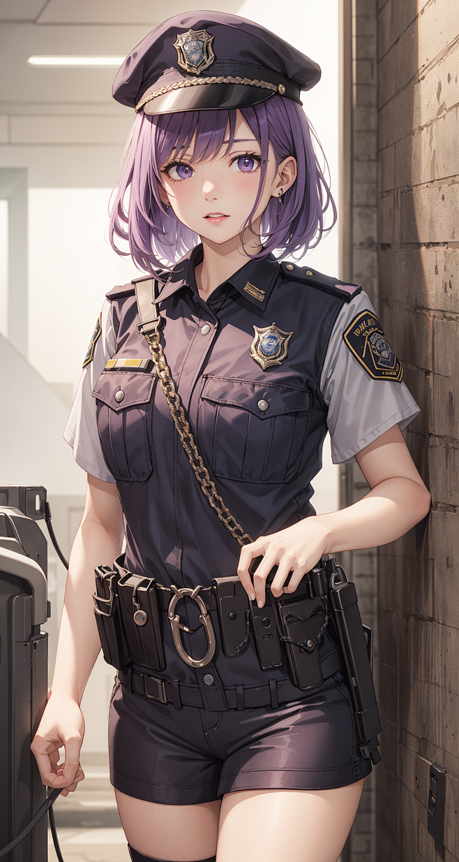 00170-1655588527-young beautifu girll，Purple hair，police，police office ...