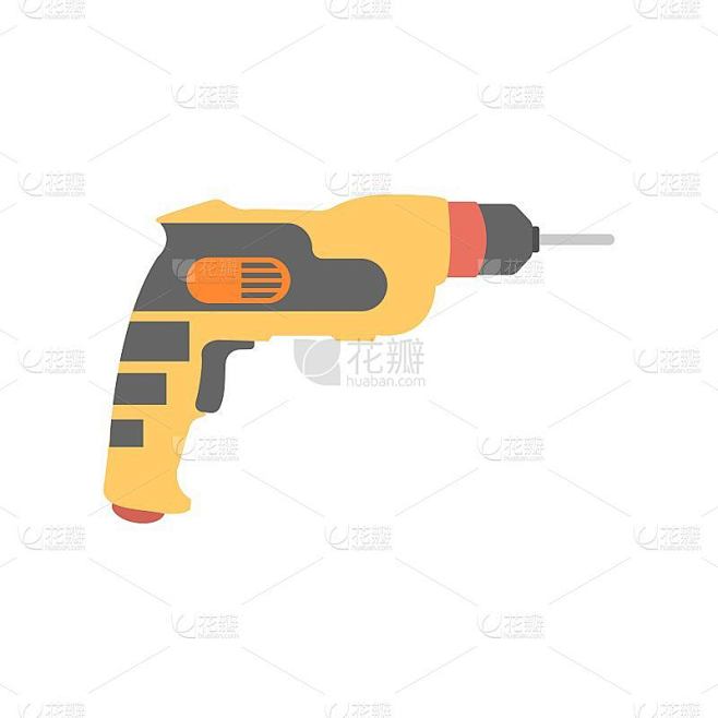 现实的钻头图标在平面设计风格-矢量插图。