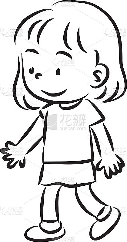 卡通矢量女孩行走