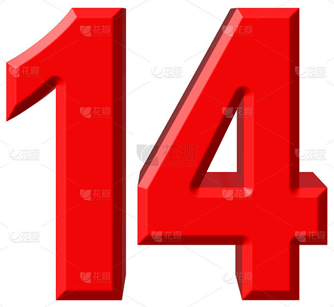 数字14,14，白色背景，3d渲染
