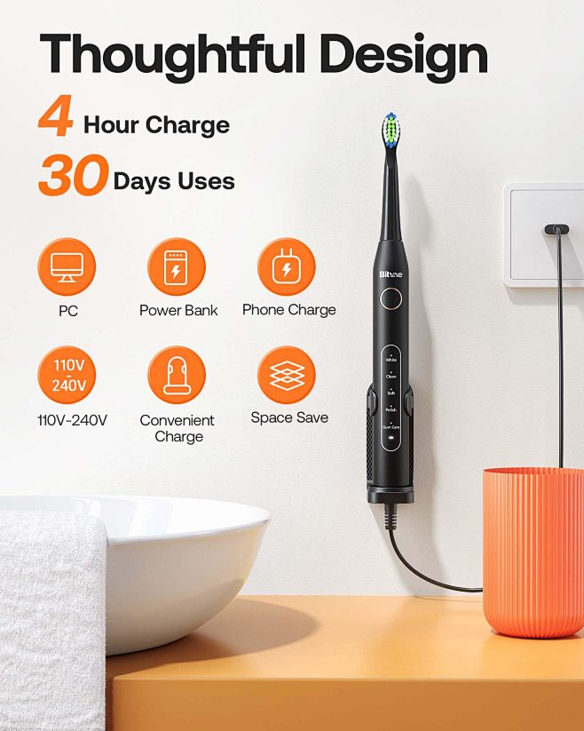 Amazon.com: Bitvae Electric Toothbrush for Adults - Ultrasonic Electric Toothbrushes with 8 ...