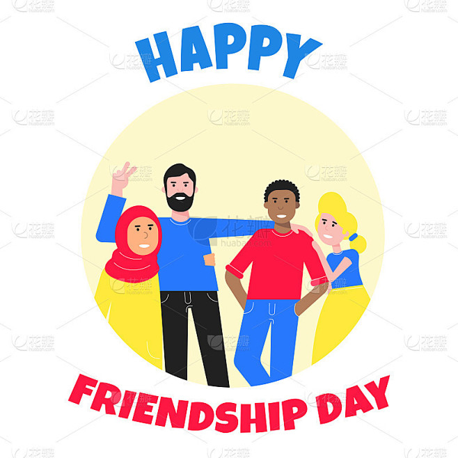 Happy friends from all around the world hugging, h