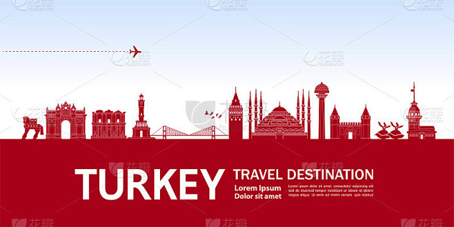 土耳其旅游目的地大矢量插图。