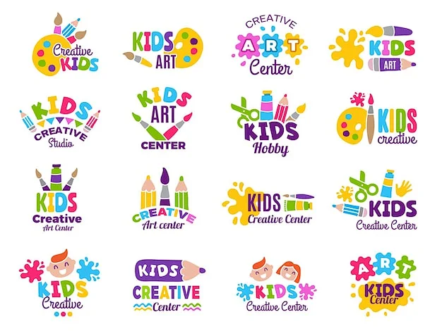 Vector creative kids logo. craft and painting creativity class for ...