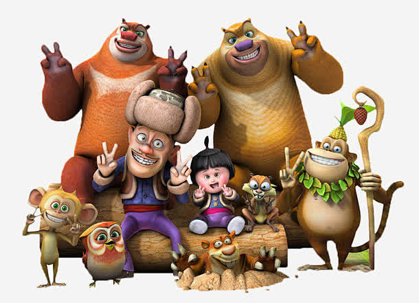 卡通熊大熊二光头强合照PNG