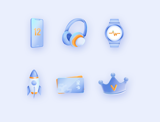 轻拟物图标设计-UI图标设计-电信5g