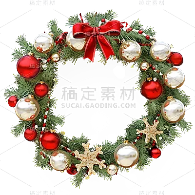 圣诞节平安夜3D立体C4D写实圣诞花环圣诞装饰元素素材-花瓣网