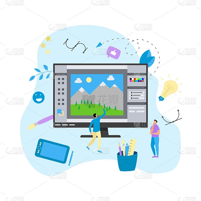 Flat vector graphic drawing concept with open illu素材-花瓣网