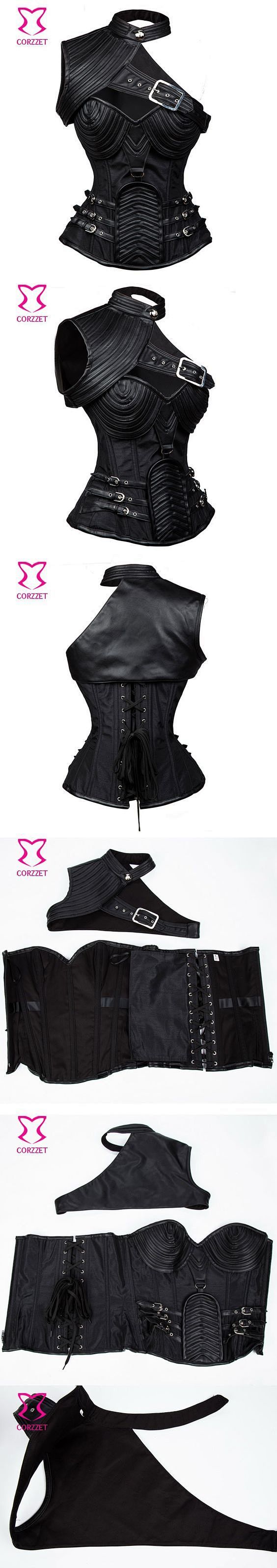 Black Vintage Gothic Corset Steampunk Clothing Armor Inspired Bustier ...