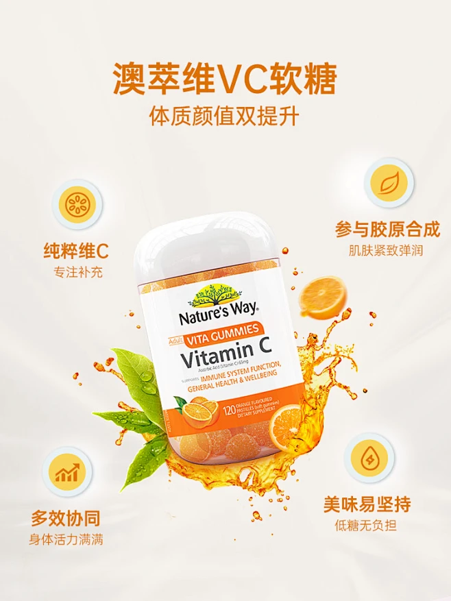 【组合2瓶装】澳洲NaturesWay澳萃维维生素C咀嚼软糖天然VC好气色-tmall.hk天猫国际-花瓣网