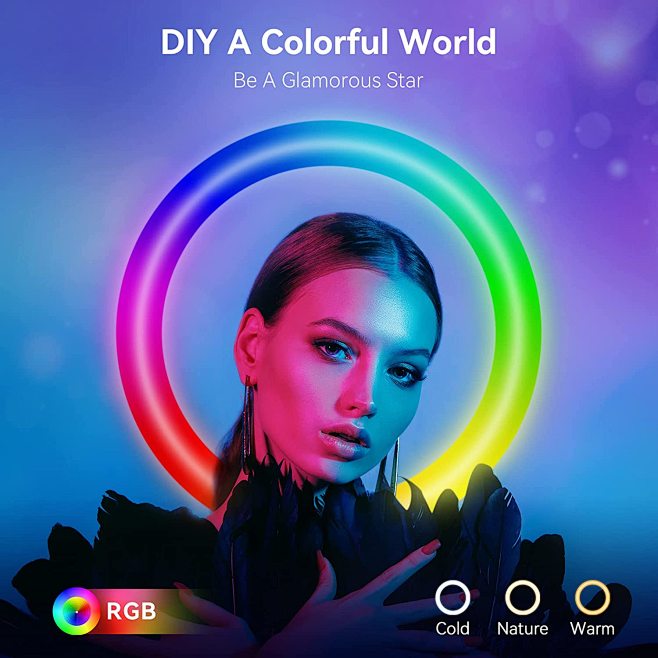 Amazon.com: TODI 12 英寸(约 30.5 厘米)RGB 环形灯带 63 英寸(约 160.0 厘米)三脚架支架,LED 环形 ...