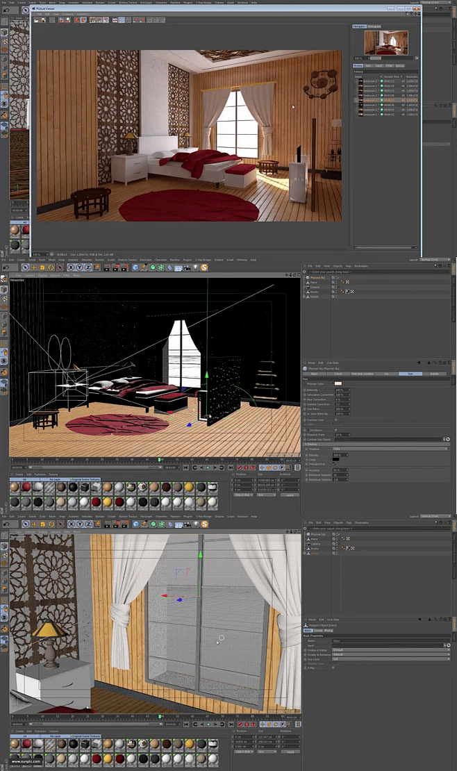 C4D 室内场景快速渲染教程 3D模型 -花瓣网