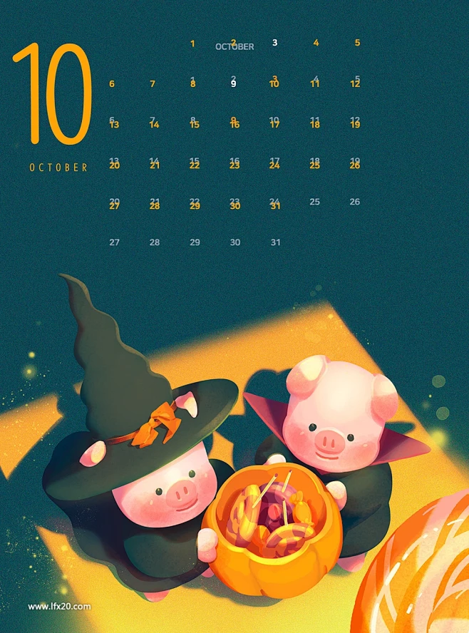 2019新春小猪生活四季美景生活日历插画-花瓣网