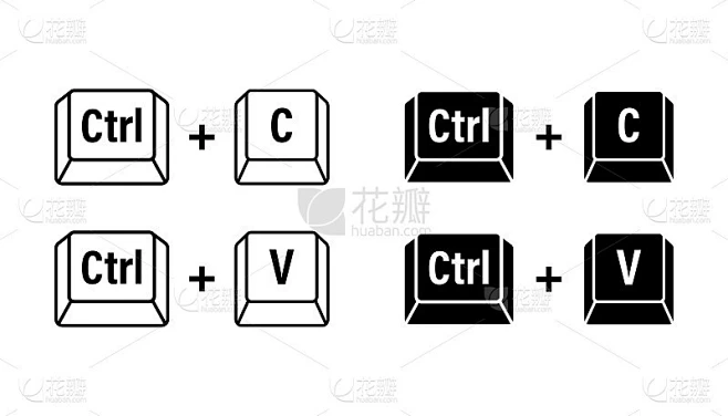 Ctrl C和Ctrl V计算机键盘按钮。桌面界面。网络图标。矢量插图。素材-花瓣网