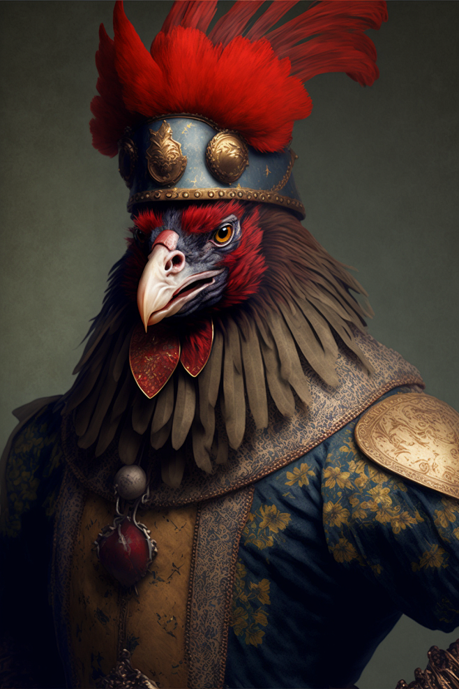 irate 17th century anthropomorphic rooster