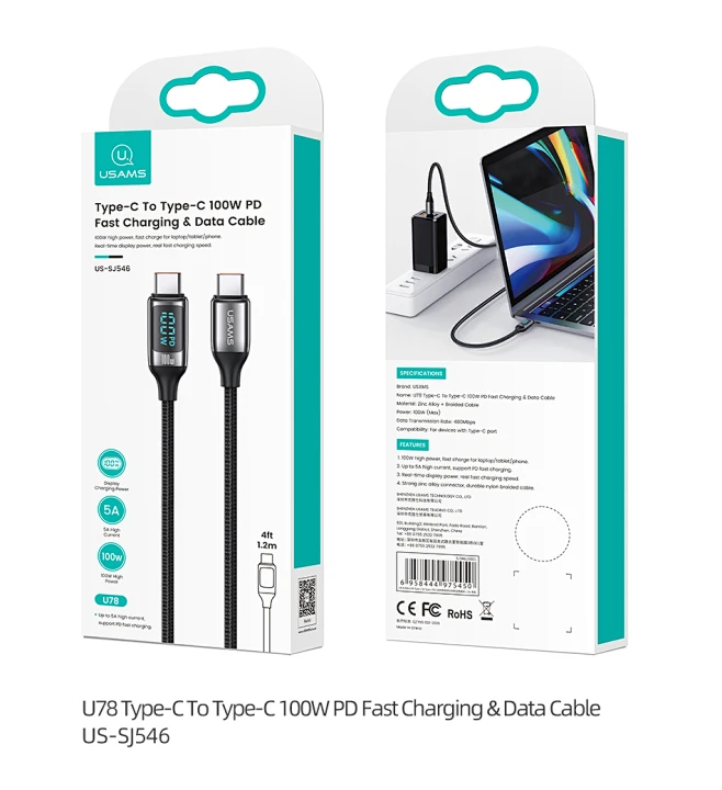 7.97US $ 55% OFF|USAMS U78 LED Display Cable PD 100W USB Cable For ...