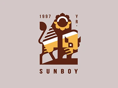 Sunboy nature sticker sun flower buffalo bull bison branding design ...