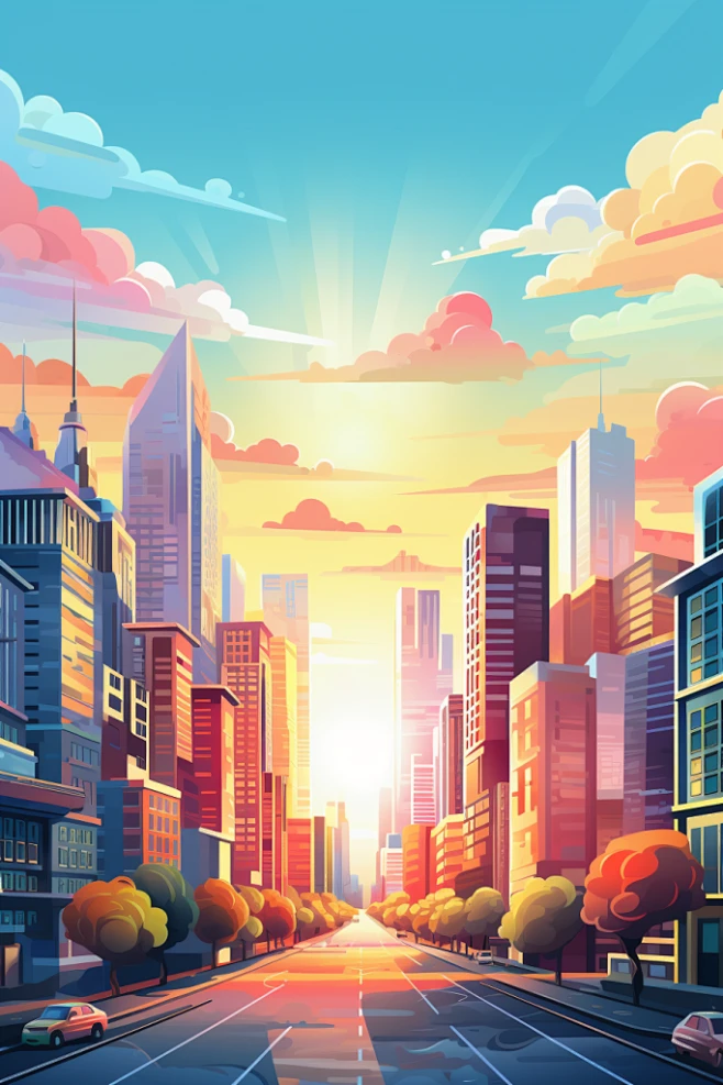 现代城市剪影扁平建筑插画图片-花瓣网