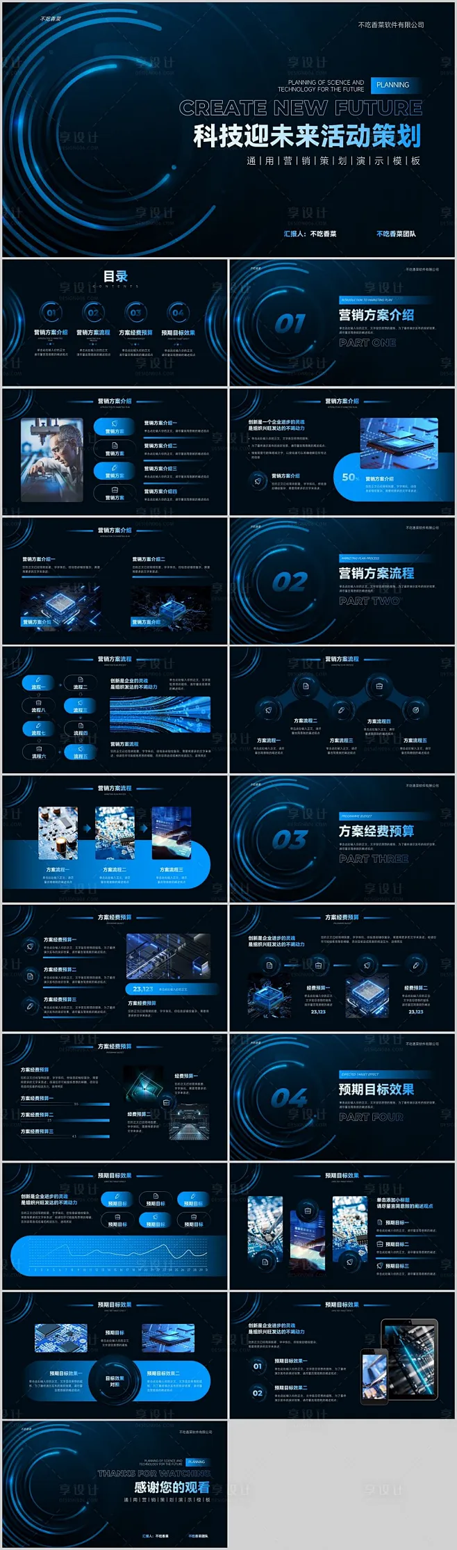 蓝色渐变科技风通用营销策划PPT模板-源文件分享-ywjfx.cn-花瓣网