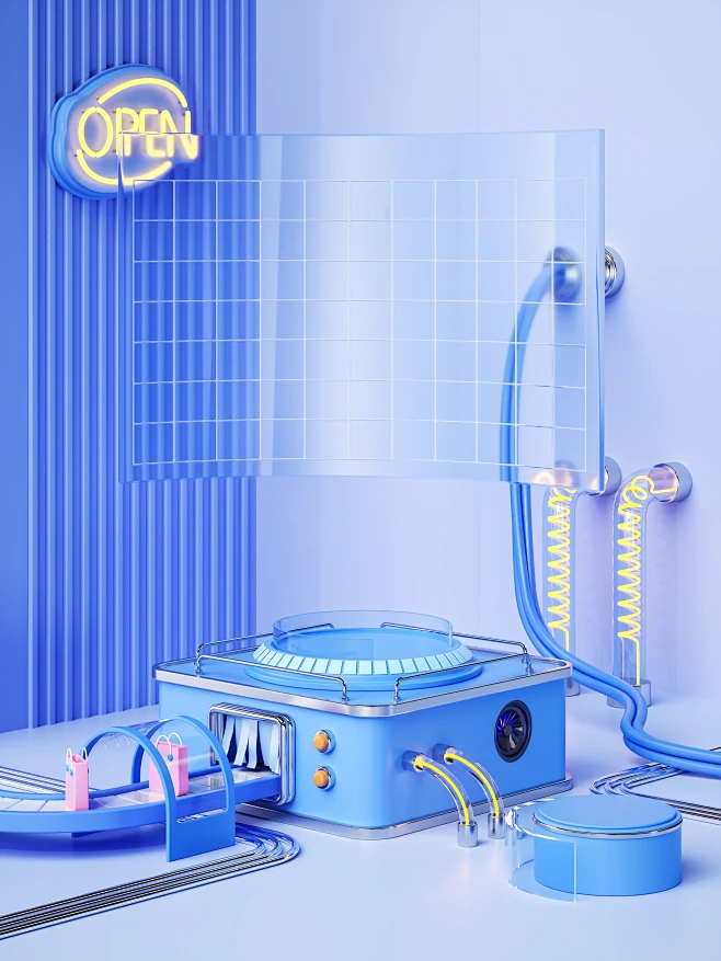 潮国创意_蓝色c4d618机械传送带电商产品展台编号T80755109-花瓣网