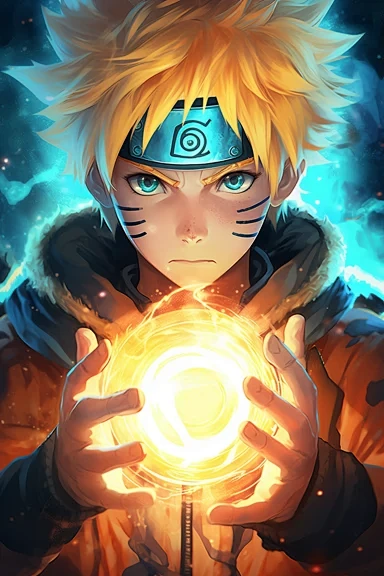 image of an anime character Naruto. Naruto's Rasengan glowing in their ...