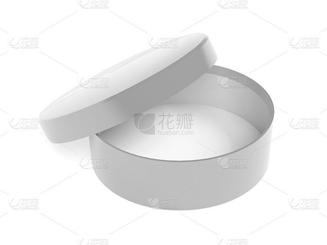 圆盒子。打开带盖的灰色纸箱。3 d渲染图