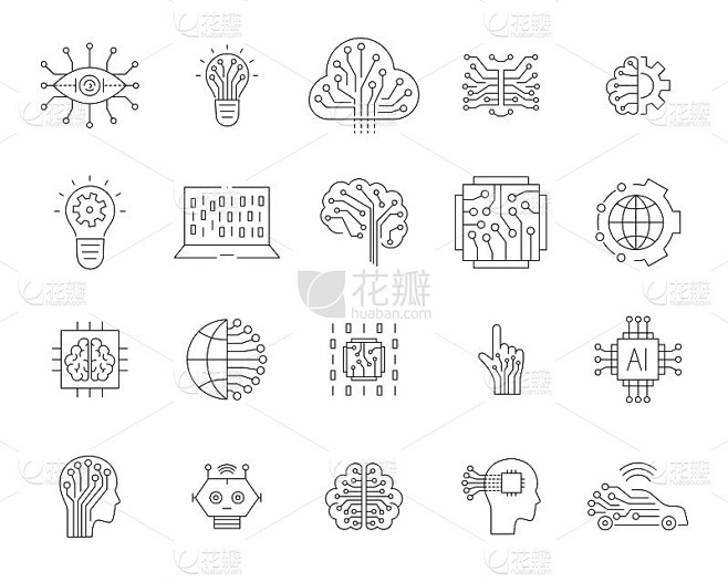 人工智能和机器学习线图标
