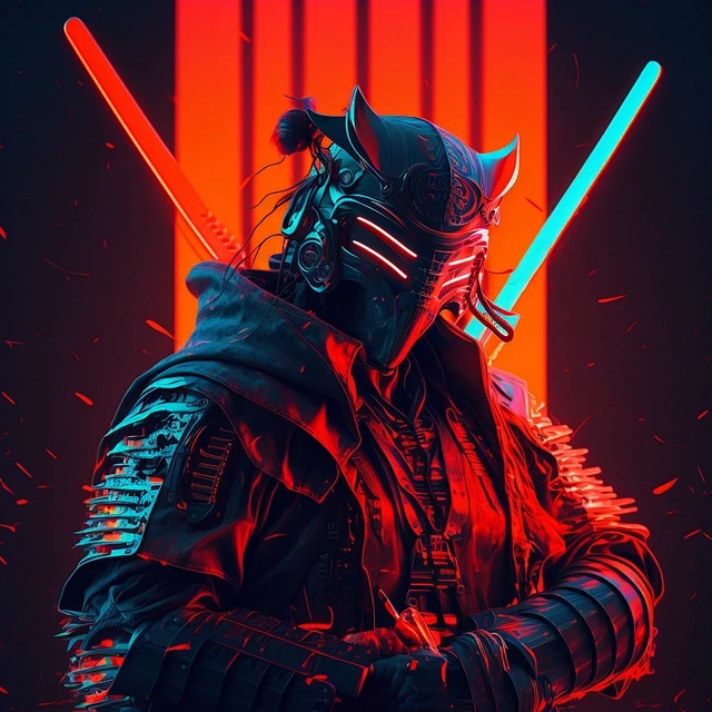 cyberpunk samurai, neon red katana, neon colors, cinematic scene, 8k-花瓣网
