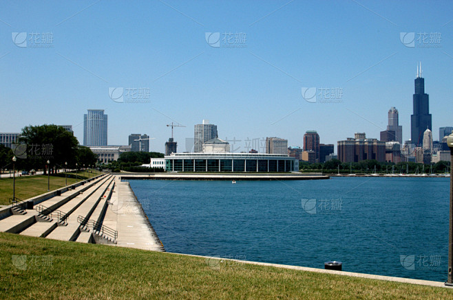 芝加哥市,城市天际线,密歇根湖,水平画幅,彩色图片,景观设计,无人,户外,都市风景,摄影