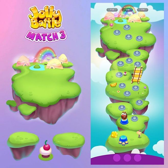 Jolly Battle Match 3 - Mobile Puzzle Game UI Concept Art