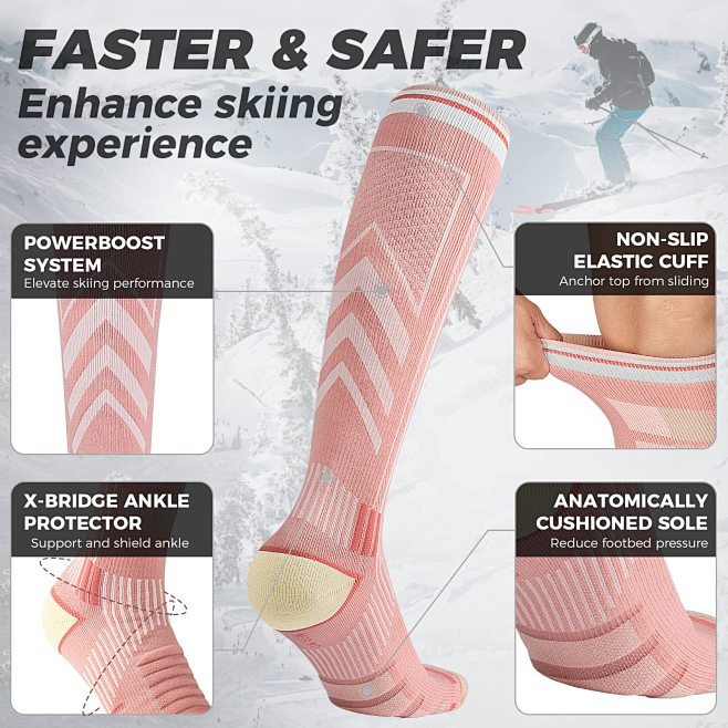 Amazon.com: Rahhint Merino Wool Ski Socks 2-Pack, Compression Knee High ...