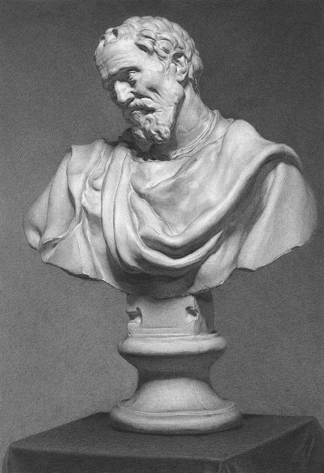 米开朗基罗石膏像素描 米开朗基罗素描胸像-花瓣网