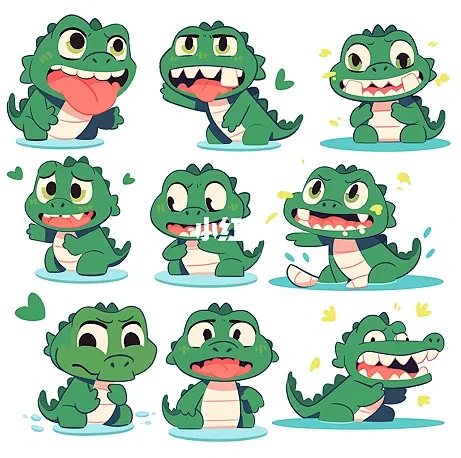 Little crocodile, the various expressions, and emoji as illustration ...