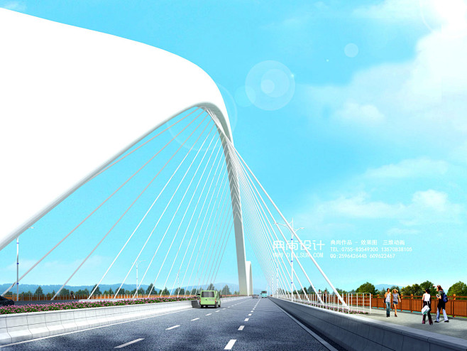 4b湖山连拱大桥桥面透视 桥梁效果图设计