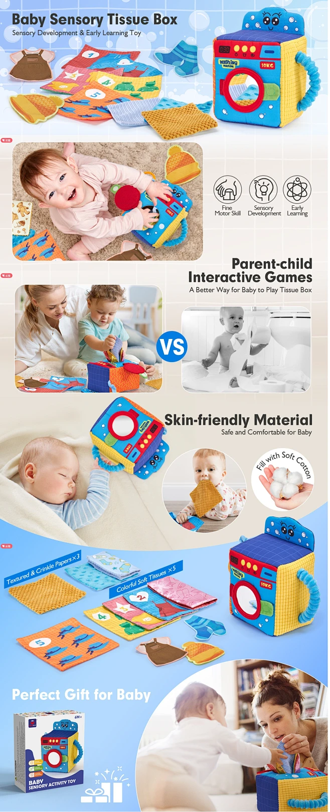 Amazon.com: hahaland Baby Toys for 6-12 Months - Montessori Tissue Box ...