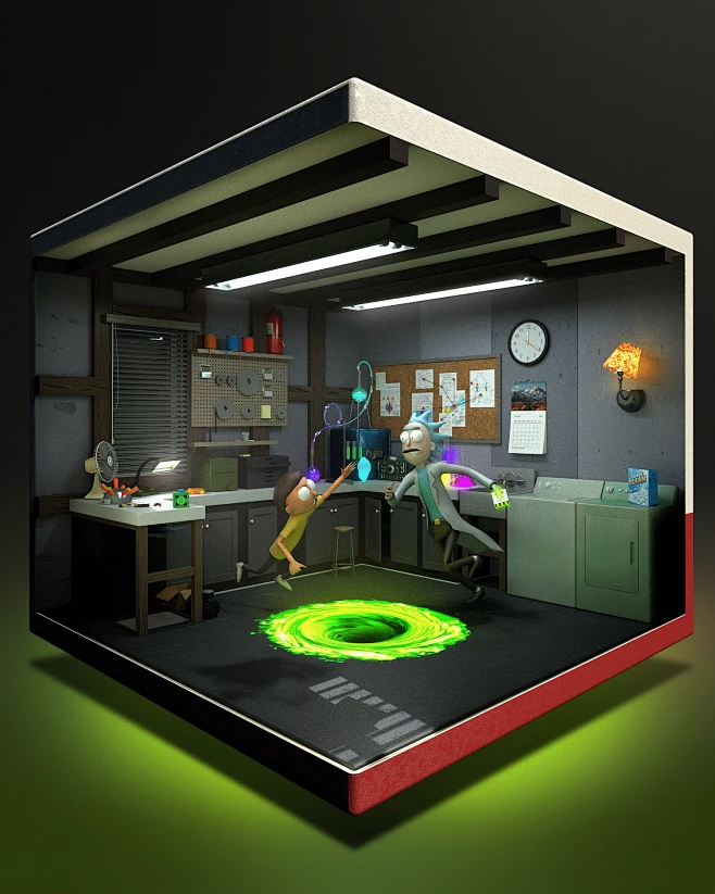 Cubed Rooms : Set of three Isometric rooms-花瓣网