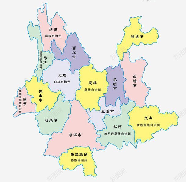 彩色云南地图高清素材 云南 云南地图 云南省地图 地图 彩色地图 元素 免抠png 设计图片 免费下载