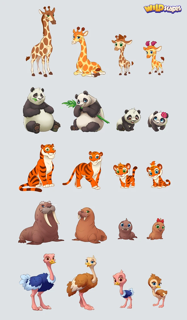 2D animal concept gameart playrix Wildscapes-花瓣网