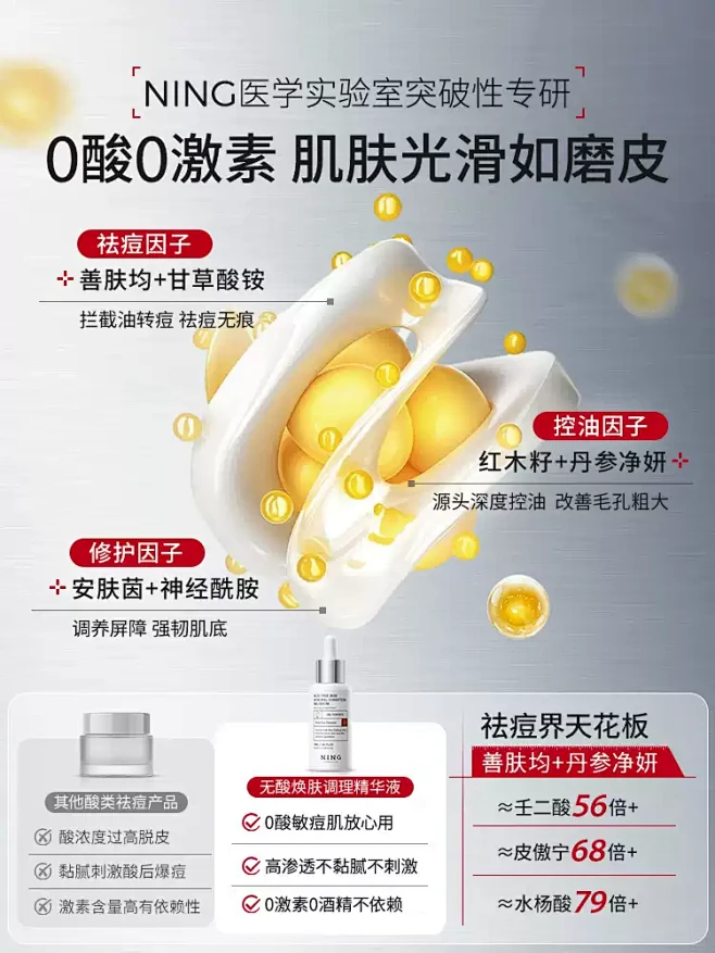NING无酸祛痘精华液修复淡化痘印温和控油收缩毛孔粗大去面部闭口-tmall.com天猫-花瓣网