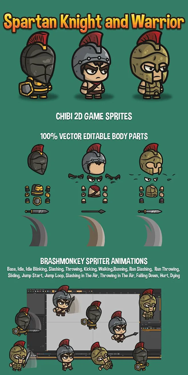 Spartan Knight and Warrior Chibi 2D Game Sprites is a useful set of ...
