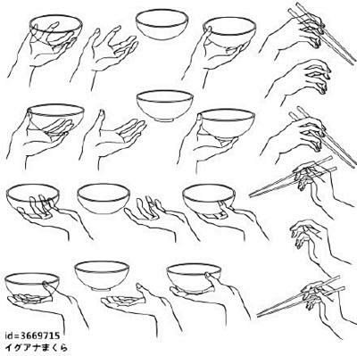 #绘画学习# 超多手拿碗、杯子、剪刀等-花瓣网