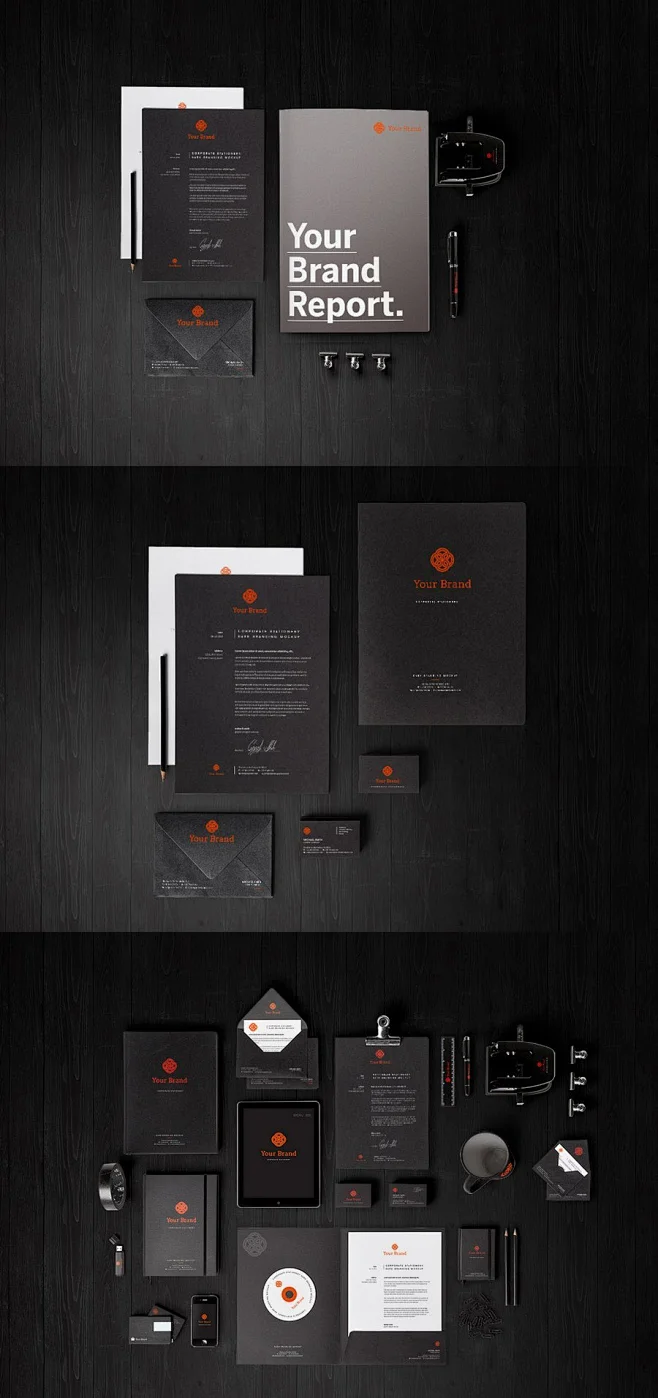 黑色品牌形象办公用品信封信纸名片场景展示效果图VI智能贴图PS样机素材 brand VI mockups - 南岸设计网 nananps.com-花瓣网
