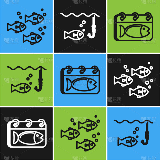 set line fish calendar with a fish and fishing