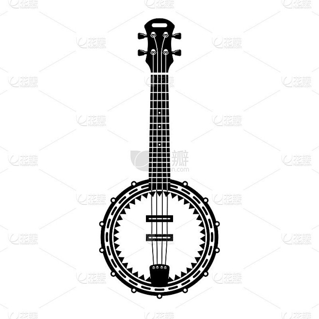 五弦琴乐器单色风格孤立在白色背景矢量插图