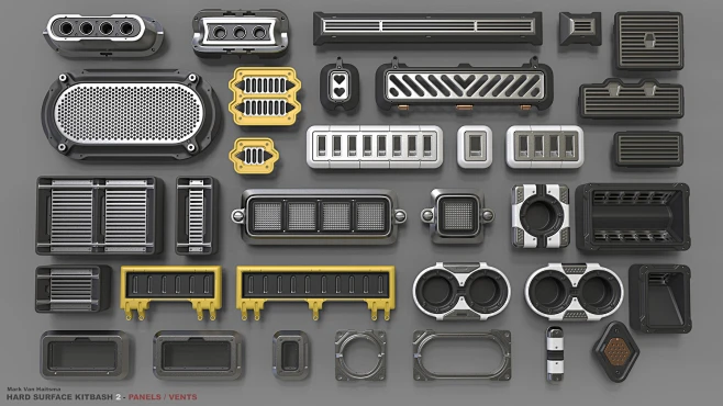 Hard Surface Kitbash Library 1&2 - Panels / Vents / Hinges / Latches / Canisters / Bolts / Knobs ...