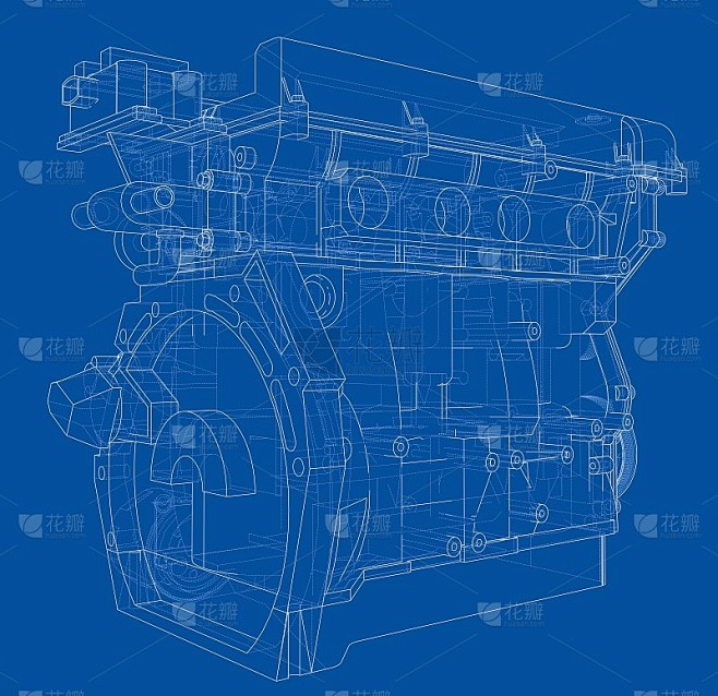 Engine sketch. Vector rendering of 3d