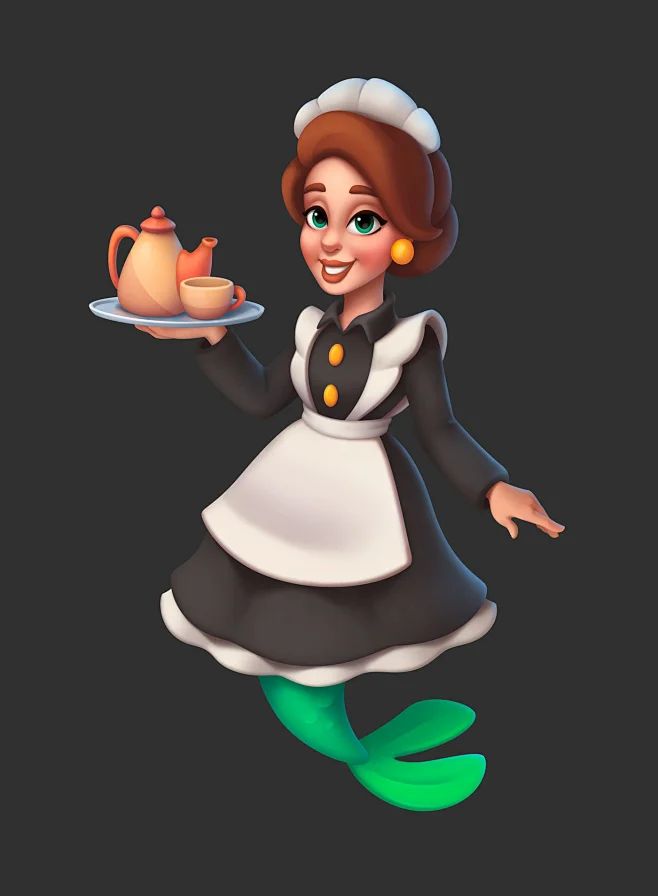 casual Character design concept Digital Art fishdom Game Art maid ...