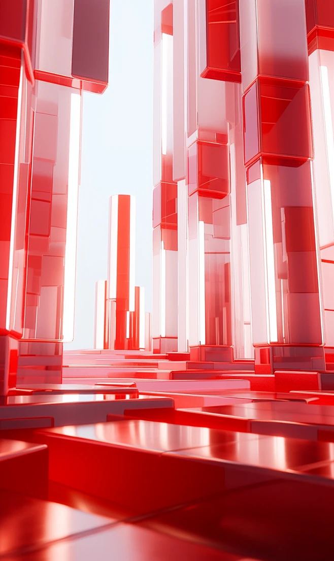 an abstract 3d rendering of red floor coverings, in the style of glass ...